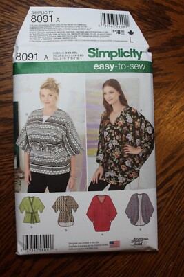 Simplicity 8091 Misses' Pullover Dress, Cocoon or Wrap Kimono Sz XXS ...