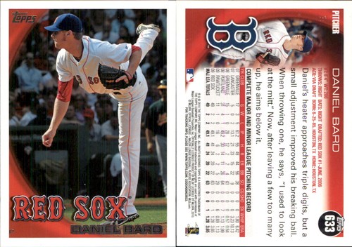 Daniel Bard 2010 Topps #633 Card Boston Red Sox FREE SHIP *AutographDen ...