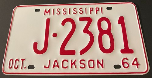 1964 Mississippi License Plate J-2381 Jackson County Ocean Springs ...