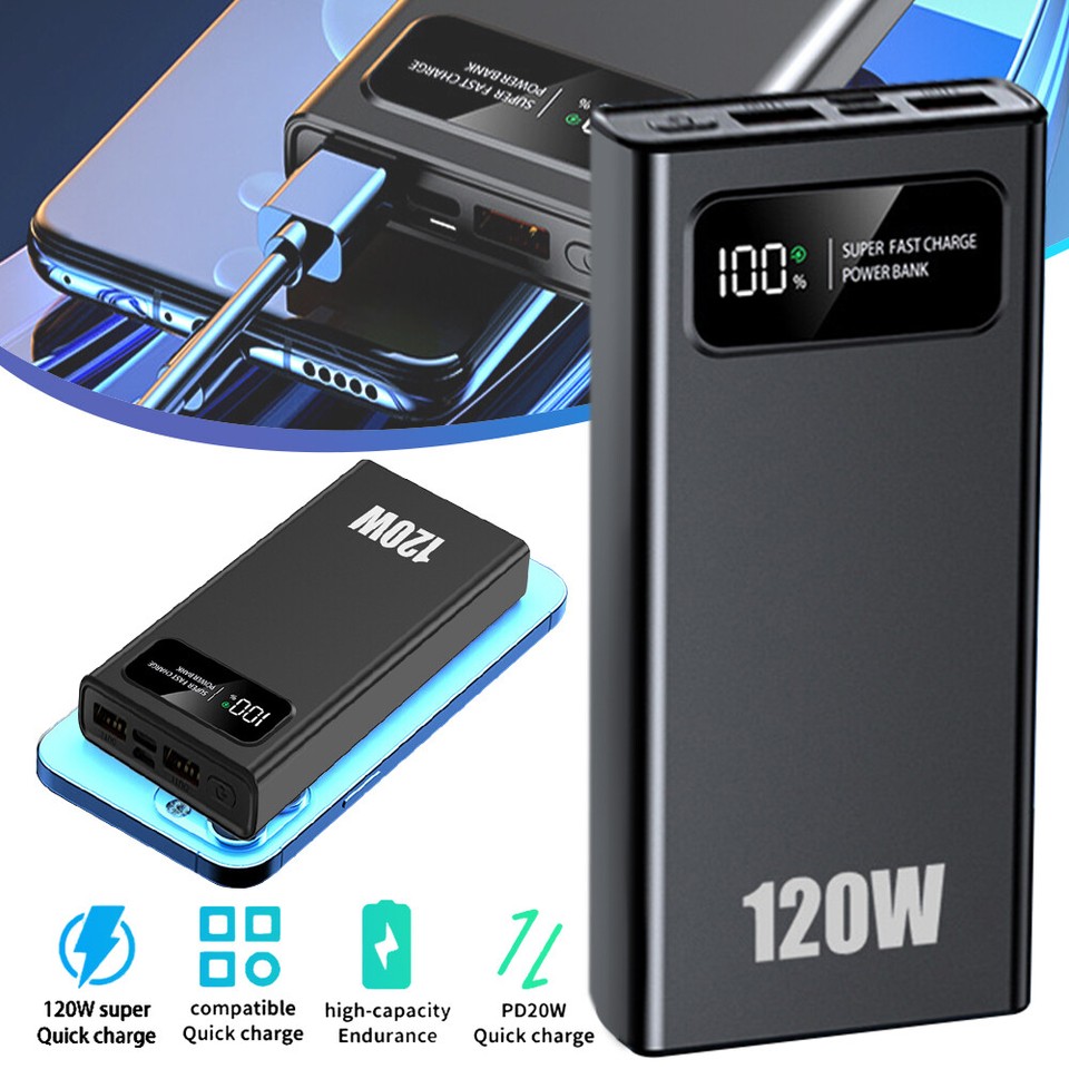 120W 50000mAh Portable Power Bank Large Capacity External Battery Fast ...