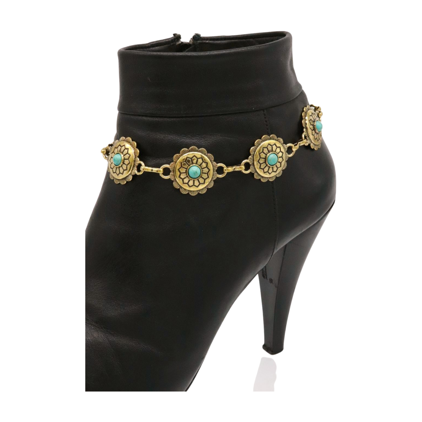 Women Gold Metal Boot Chain Bracelet Shoe Charm Turquoise Bling Flower ...