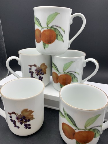 (5) Vintage Porcelain Royal Worcester Evesham Vale Flared Coffee Mugs ...