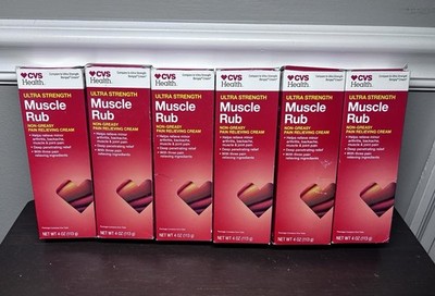 CVS HEALTH ULTRA STRENGTH MUSCLE RUB 4 oz- Lot Of 6 - Expires 02/2028 ...