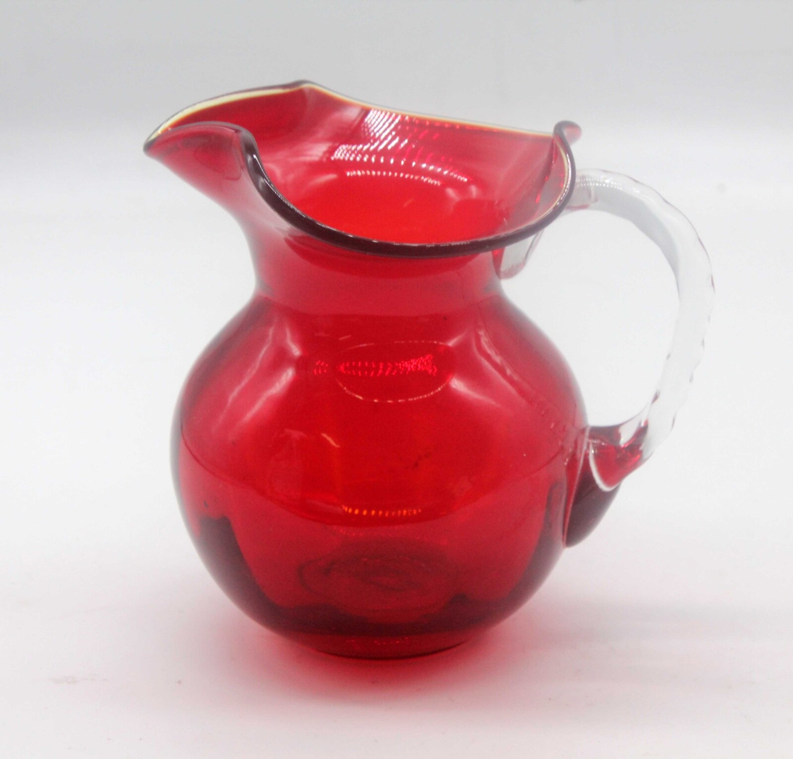 Vintage Small Hand Blown Art Glass Ruby Red Pitcher Applied Handle Nice ...