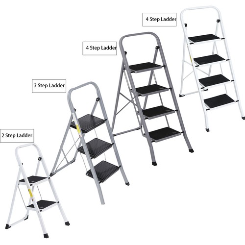 Steel Folding 2/3/4 Step Ladder Step Stool Wide Anti-Slip Pad Ladder ...