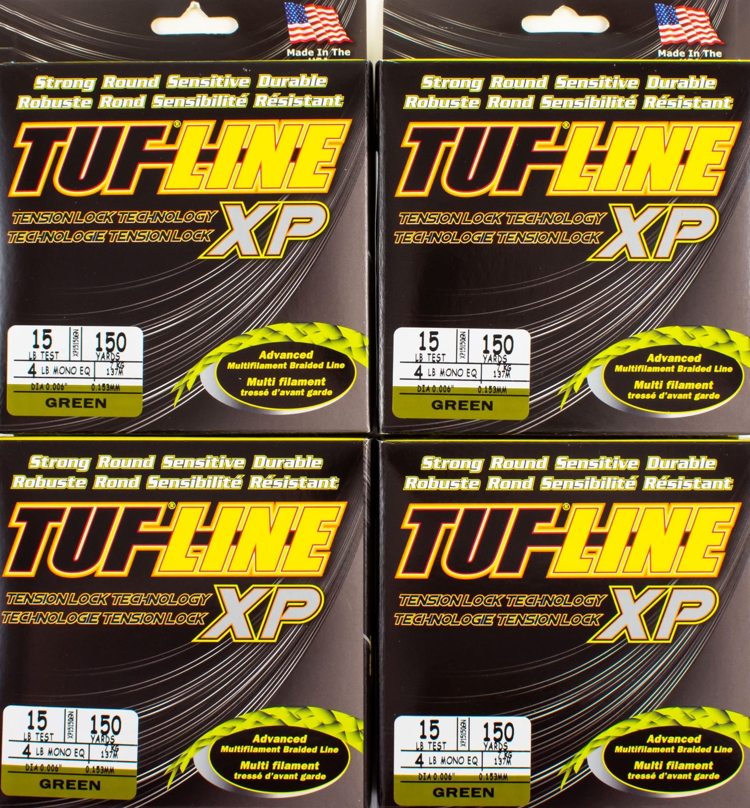 (LOT OF 4) TUF-LINE XP MULTIFILAMENT BRAIDED LINE 15LB 150YD GREEN ...