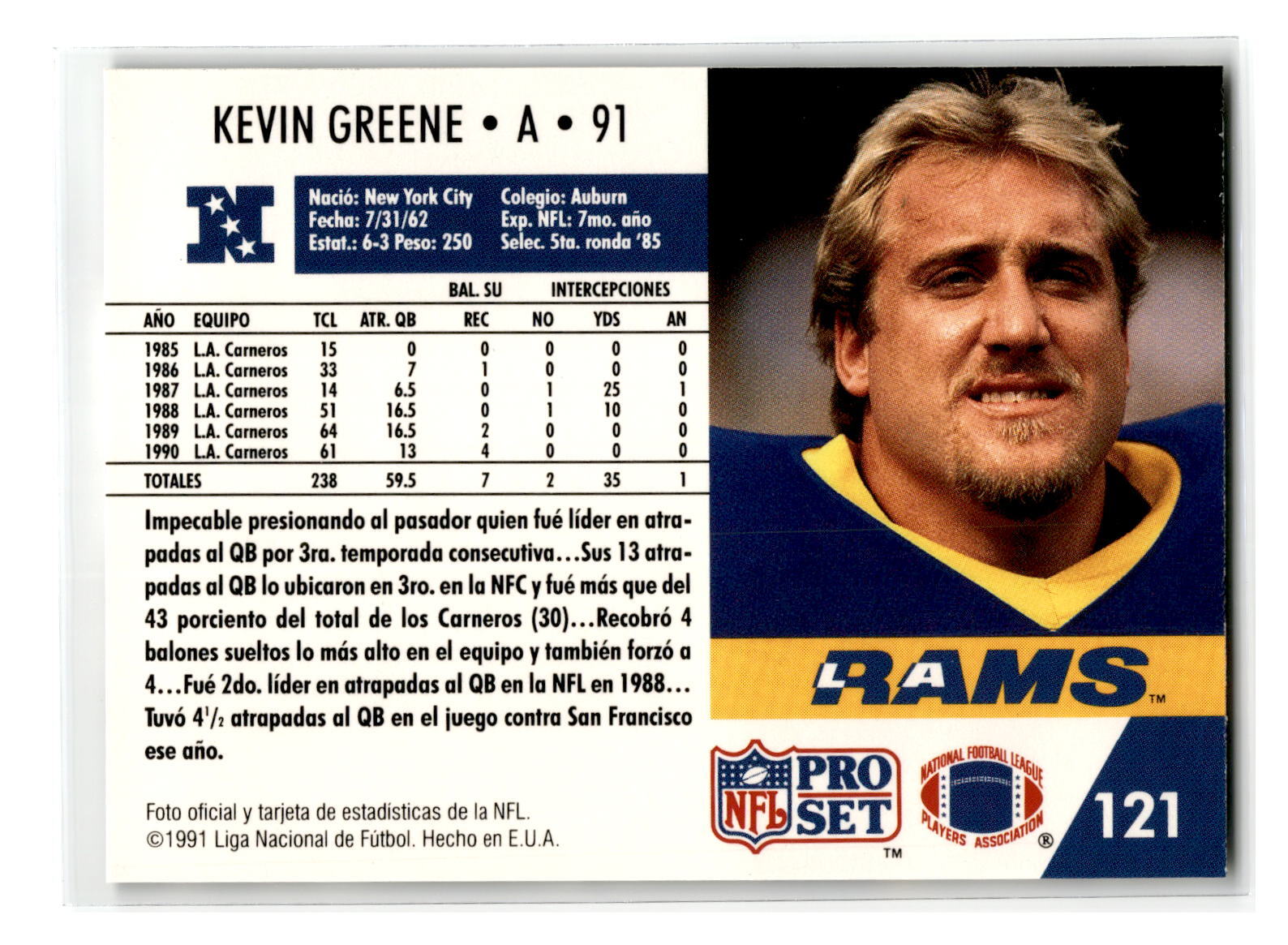 1991 Pro Set Spanish - Kevin Greene #121 for sale online | eBay