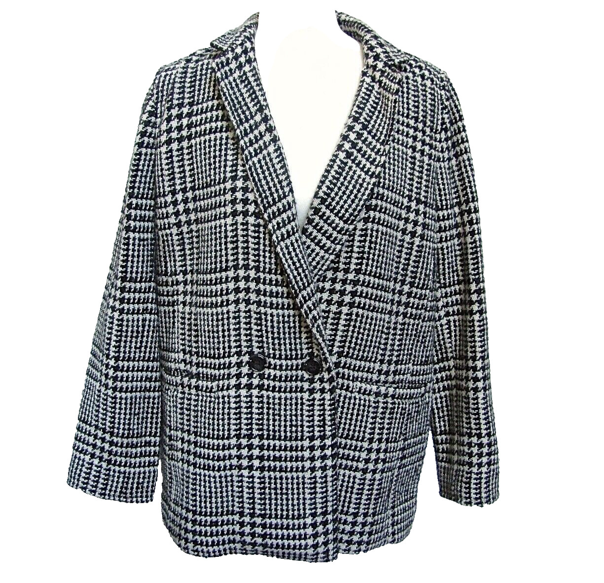 Talbots Wool Blend Jacket Black White Houndstooth Pla… - Gem