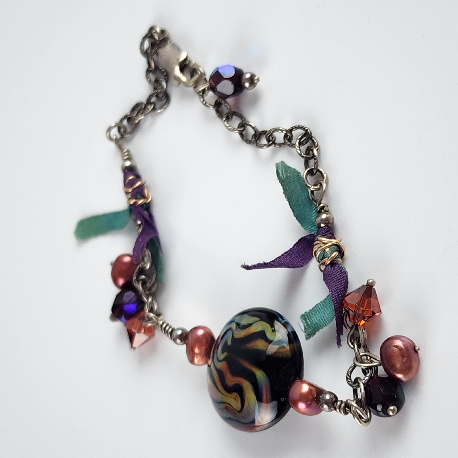 8.75”, sterling silver 925 handmade chain bracelet with Murano accent ...