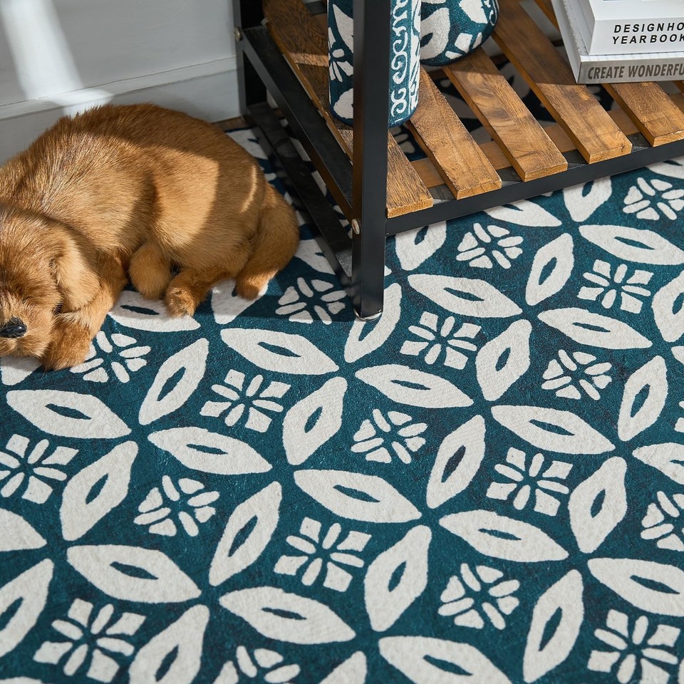 Area Rug 8x10 Washable Rug - Geometric Living Room Tile Pattern Floral ...