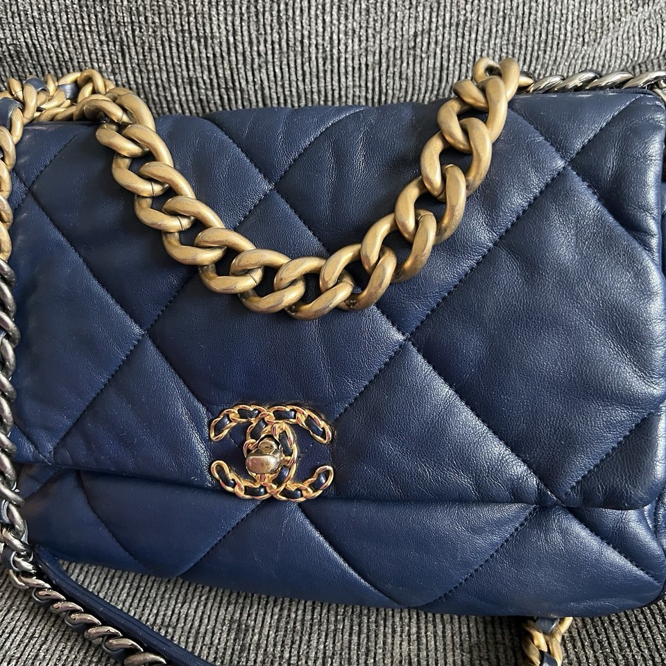 CHANEL 19 Large Quilted Flap Bag Preowned Authentic | eBay