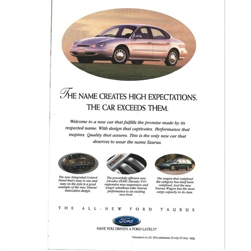 Ford Taurus Car Auto 1990s Vintage Print Ad | eBay