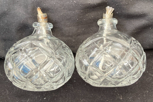 Glass Oil Lamp Globe With Pattern In Clear And Wick Funnels | eBay