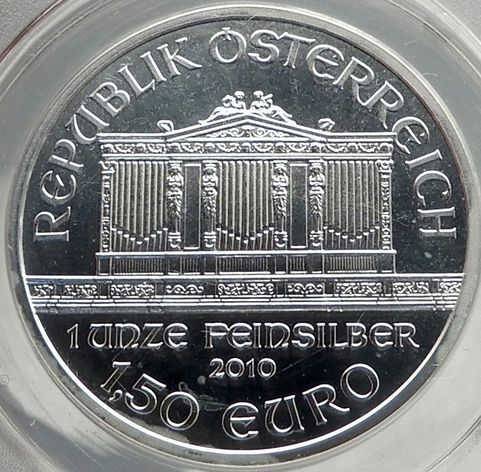 2010 AUSTRIA Vienna Golden Hall Music Instruments Silver Coin ANACS MS ...