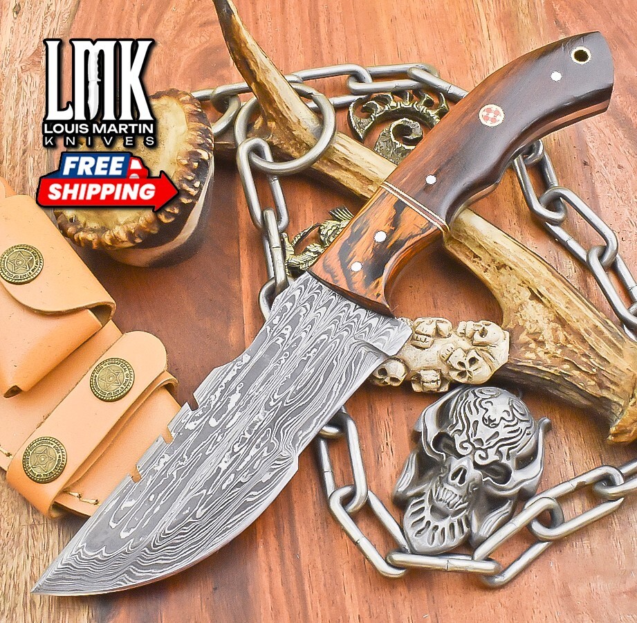 Forged Tracker Knife Ladder Damascus Walnut Wood Wooden Bolster Gift ...