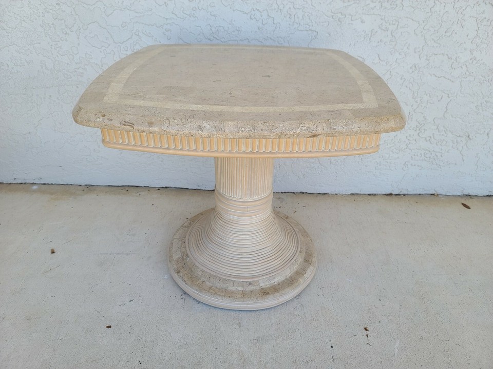 1980's Tessellated Stone and Split Bamboo Side End Table | eBay