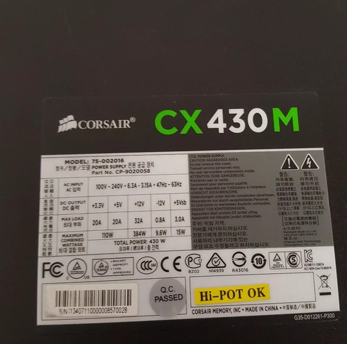 CORSAIR cx430(M) ATX Power Supply Unit For PC Desktop Gaming PSU Model ...