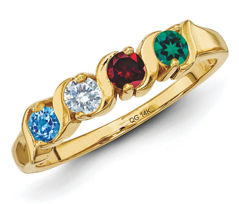 14K Solid Gold Mother's Day Ring 1 to 5 Birthstones, Moms family ...