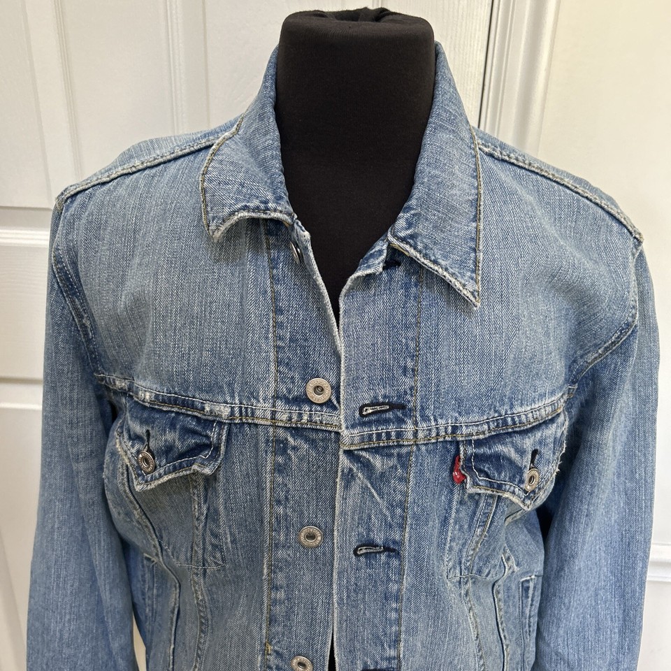 Levi Strauss Denim Trucker Biker Jacket Distressed Red Tag VINTAGE. L ...