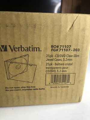 Verbatim CD DVD Blu-Ray Clear Slim Jewel Cases, 5.2 mm – 25 Pack New In ...