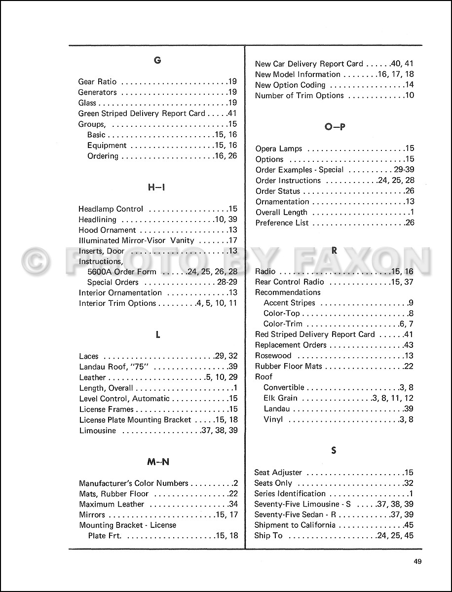 1973 Cadillac Optional Specifications Book Deville Eldorado Calais ...