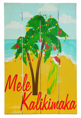 Mele Kalikimaka Rustic Painted Wood Hawaiian Merry Christmas Palm Tree ...