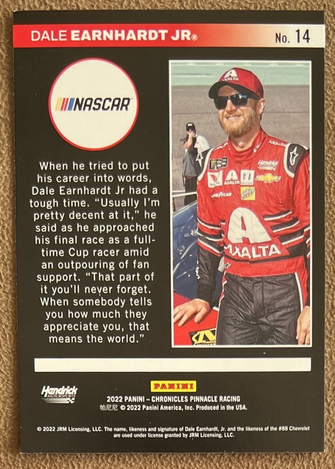 2022 Panini Chronicles Pinnacle Dale Earnhardt Jr. #14 NASCAR Racing ...
