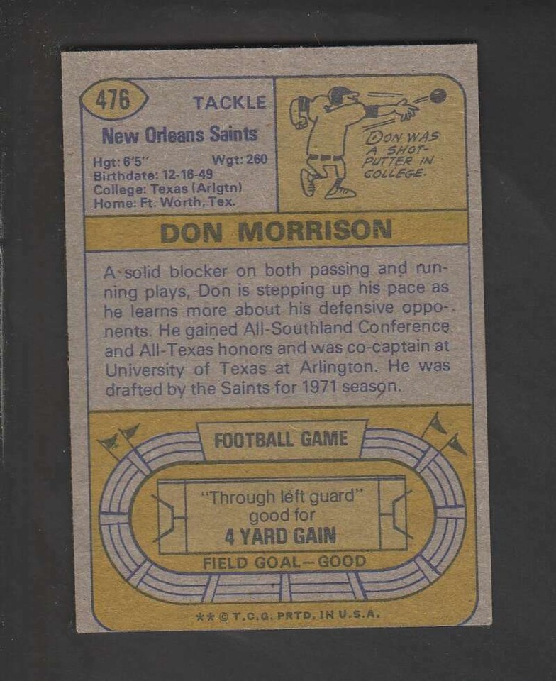 1974 Topps #476 Don Morrison EX+ Saints 153602 | eBay