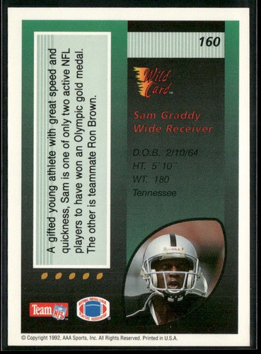 Sam Graddy 1992 Wild Card #160 RC Los Angeles Raiders | eBay