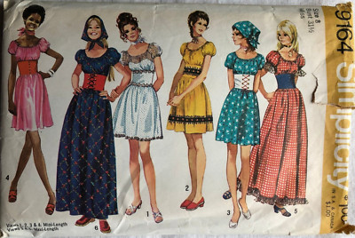 Vtg 1970 Simplicity 9164 Misses Size 8 Peasant Dress Pattern - Cut But ...