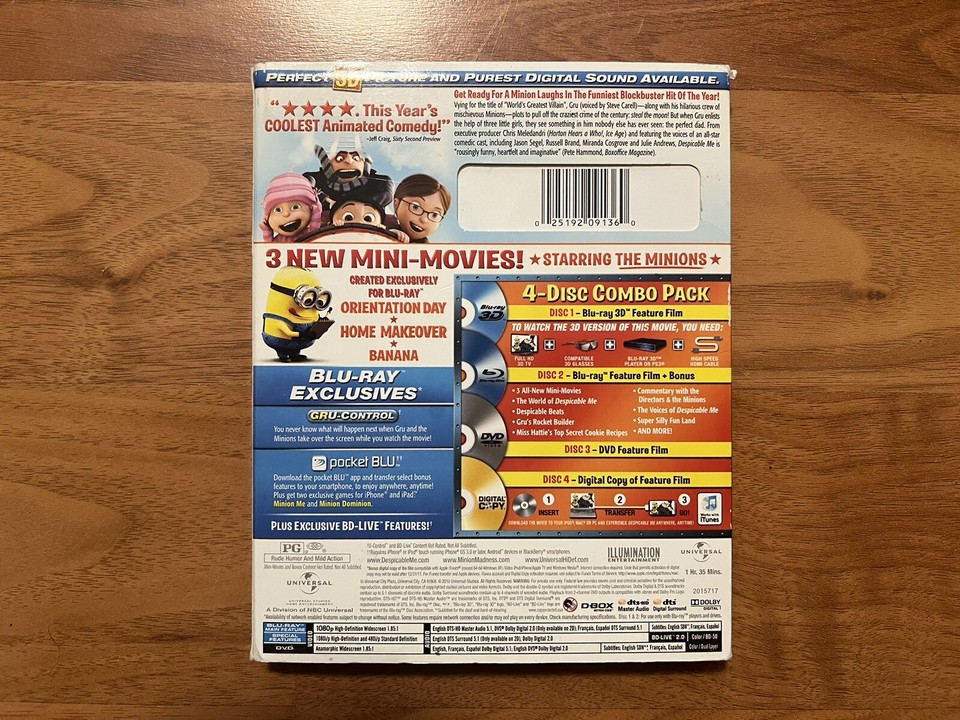 Despicable Me (Blu-ray/DVD, 2010, 4-Disc Set, 3D) + Digital Copy Disc W ...