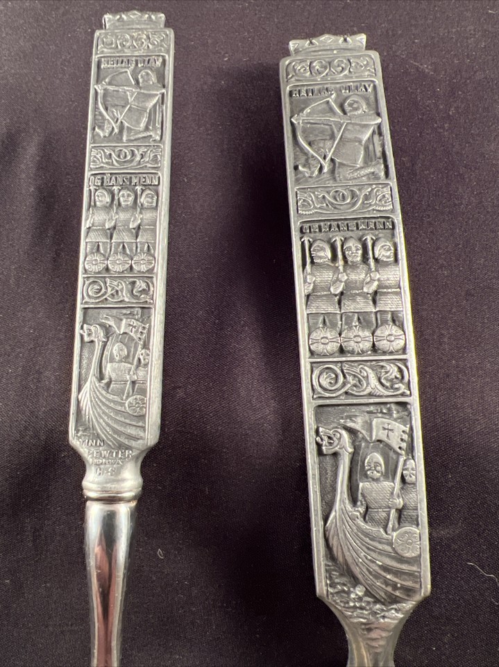 Vintage Hardanger KONGE-TINN Heilag Olav Norwegian Pewter Cheese Knife ...