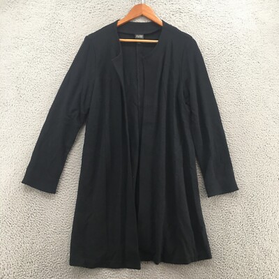 Eileen Fisher Open Front Long Coat Womens Medium Black Wool Blend Long ...