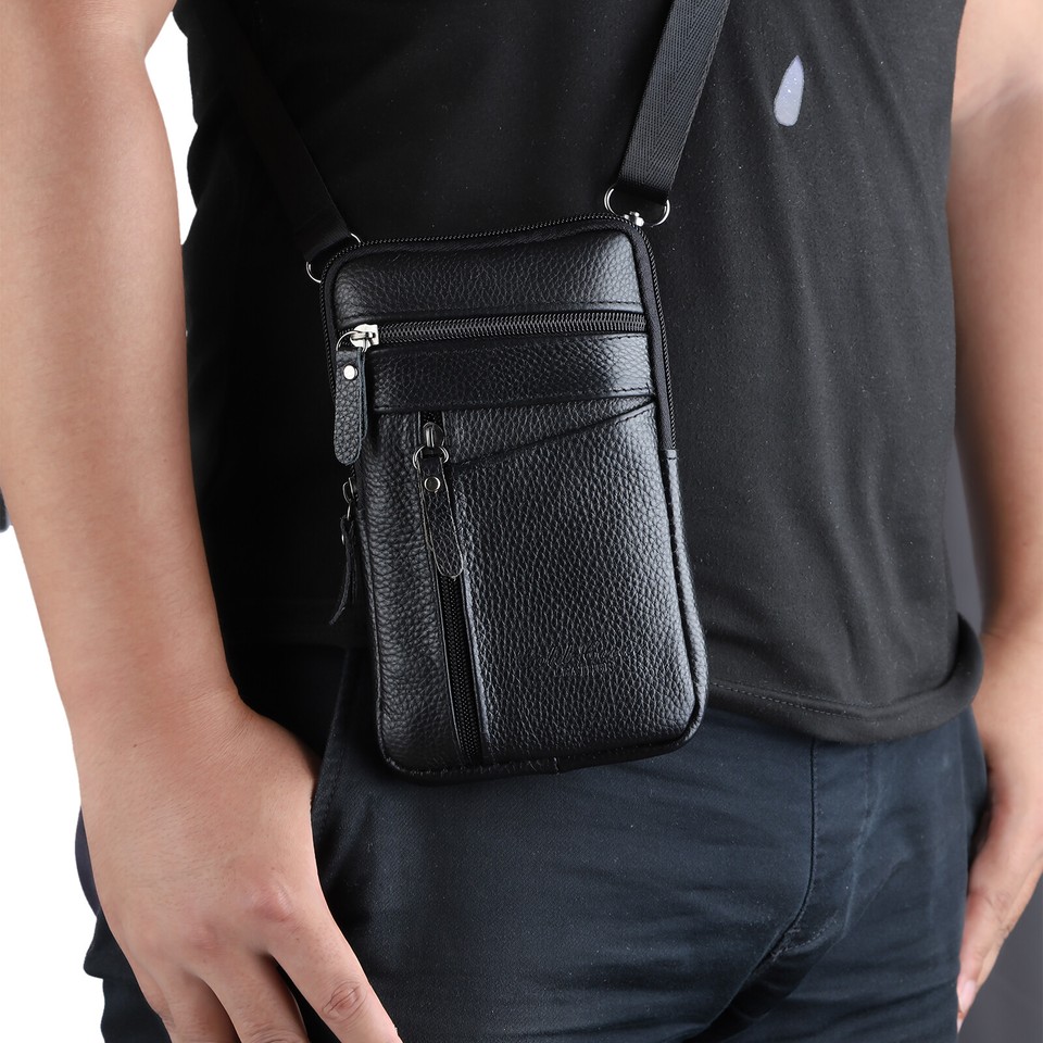 Men Leather Fashion Phone Pouch Belt Bag Shoulder Crossbody Waist Pack ...
