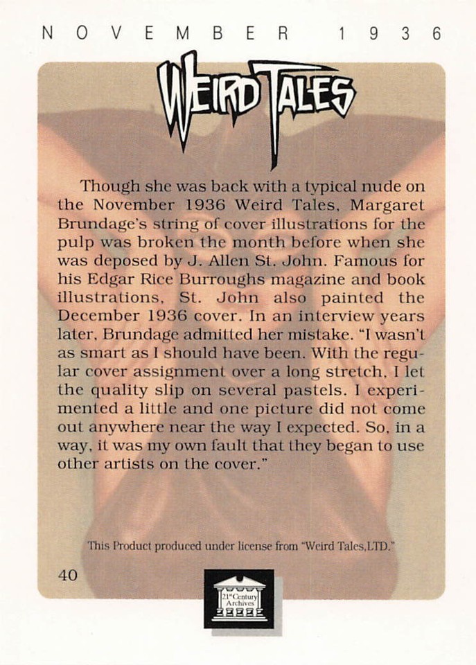 1993 21st Century Archives. Women in Peril #40 Weird Tales November ...