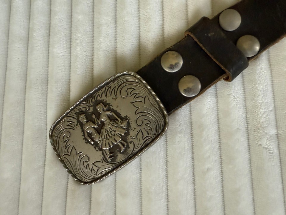 Vintage Hand Tooled Leather CANYON SQUARES Square dancing Belt w/Buckle ...