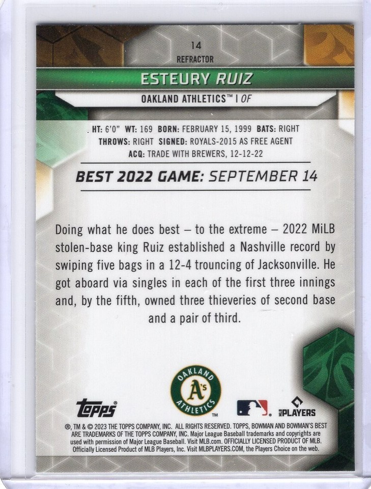 2023 Bowman's Best Esteury Ruiz RC Refractor Rookie Oakland Athletics A ...
