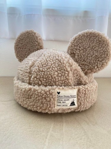 Tokyo Disney Resort Mickey Mouse Ears HeadBand Fluffy Cap Boa Hat Beige ...