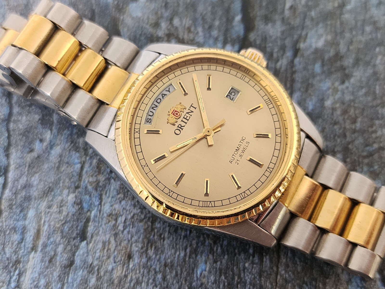 RARE Vintage Orient President Day/Date Auto Watch Rare Champagne Dial ...