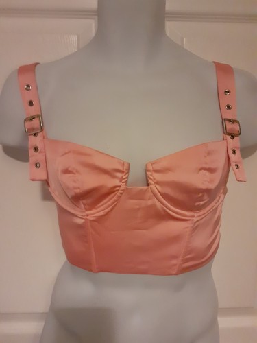 Oh Polly - Baby Pink Zip Up Boned Wide Strap Basque Size 6 Preloved | eBay