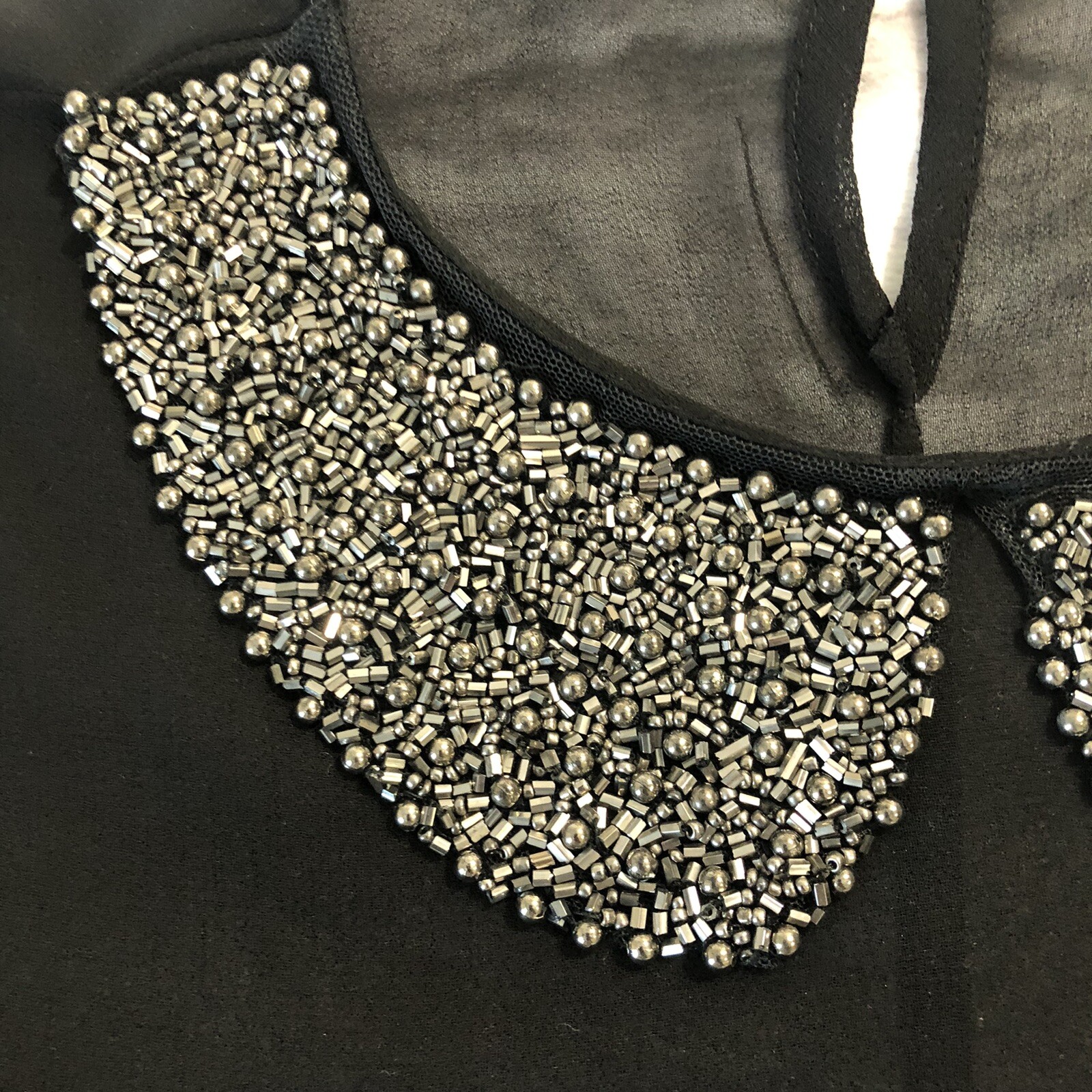 Gianni Bini Beaded Collared Cold Shoulder Black Sheer… - Gem