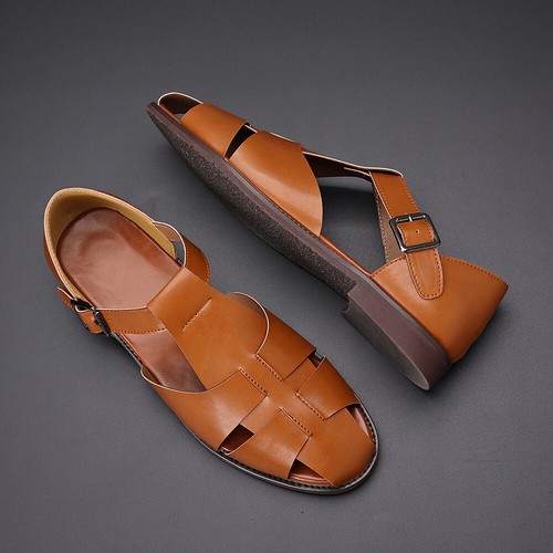 Roman Style Mens Closed Toe Sandals Buckle Flats Casual Business Shoes ...