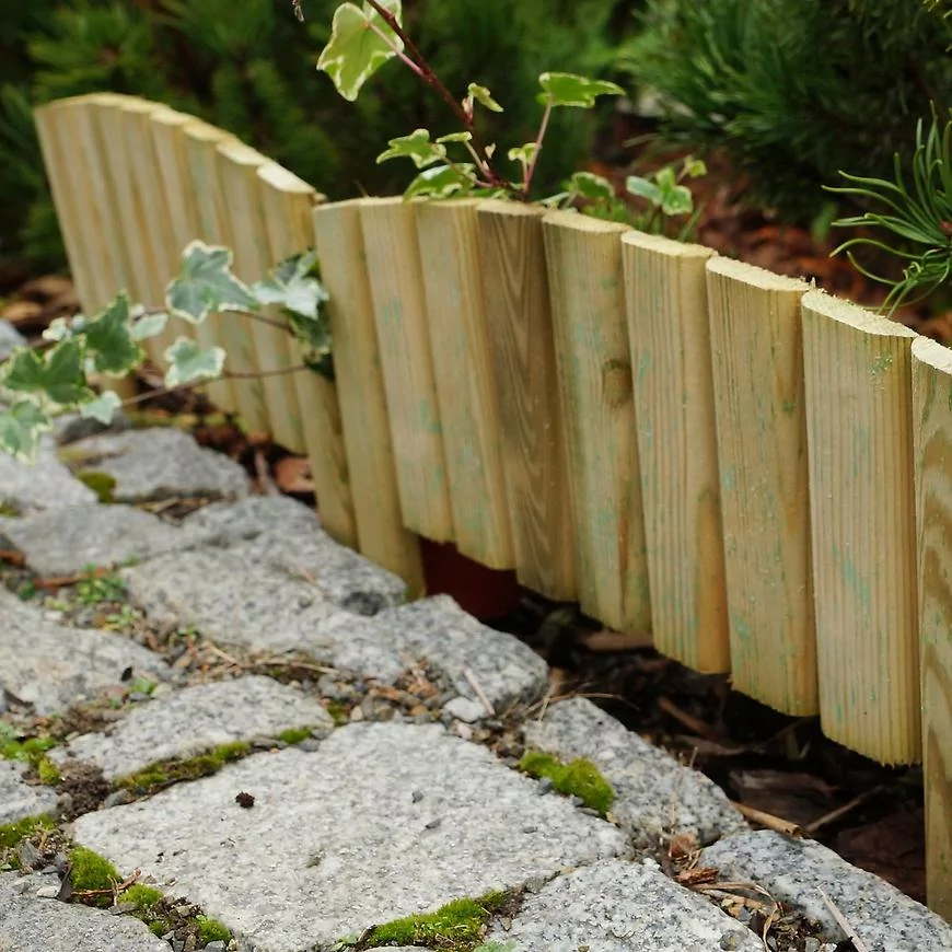 Wooden Log Picket Fence Panels Garden Wood Lawn Border Flower Edging ...