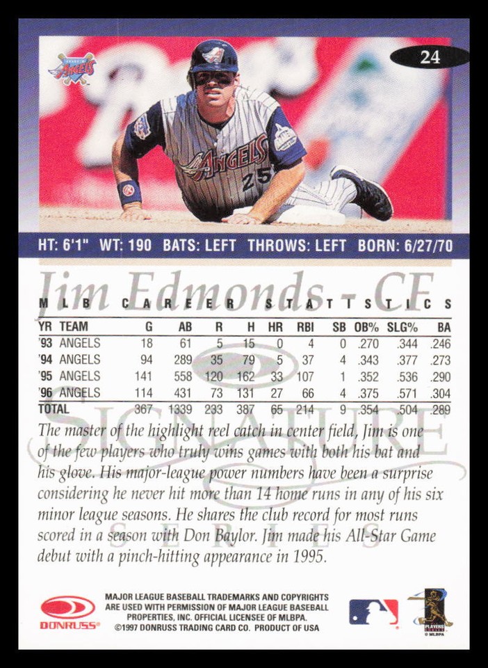 1997 Donruss Signature #24 Jim Edmonds Anaheim Angels | eBay