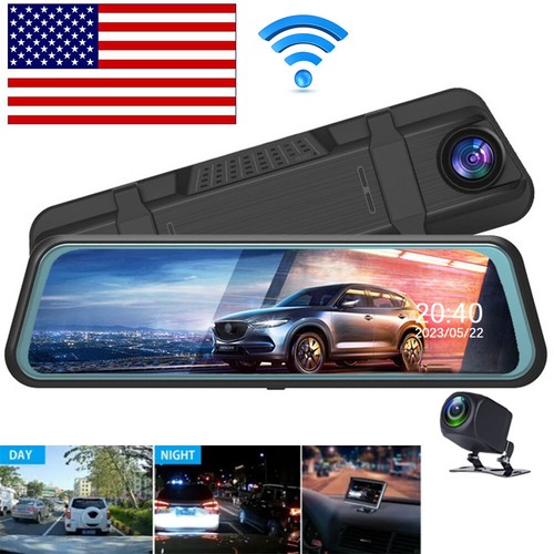 10" Dual Lens 2.5K Mirror Dash Cam Car DVR Backup Rear View Camera ...