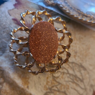 Vintage Goldstone Sand Stone goldstone Brooch Pin pendant | eBay