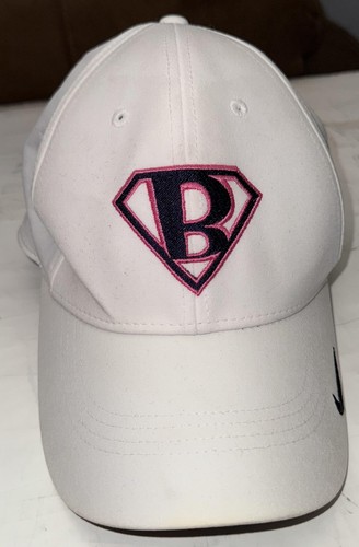 Nike Hat Cap Strap Back White Pink Black Embroidered B Logo Baseball ...
