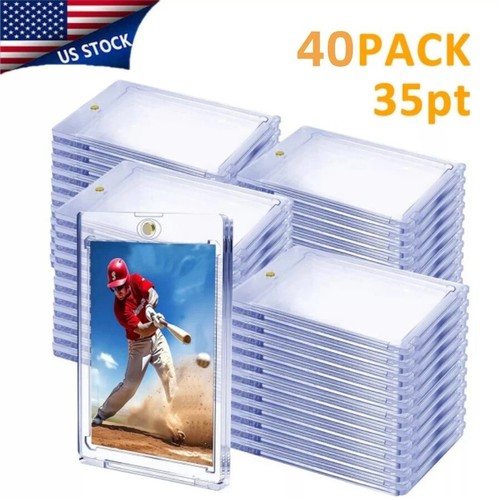 40 Pack Magnetic Trading Sports Card Holders 35pt One-Touch Hard UV ...