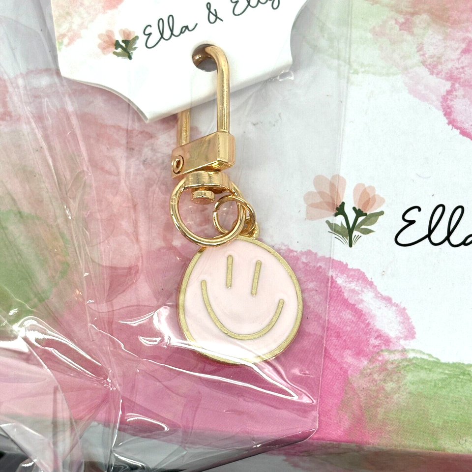 Ella & Elly • Light Pink Gold Enamel Smiley Face Handbag Charm Key ...