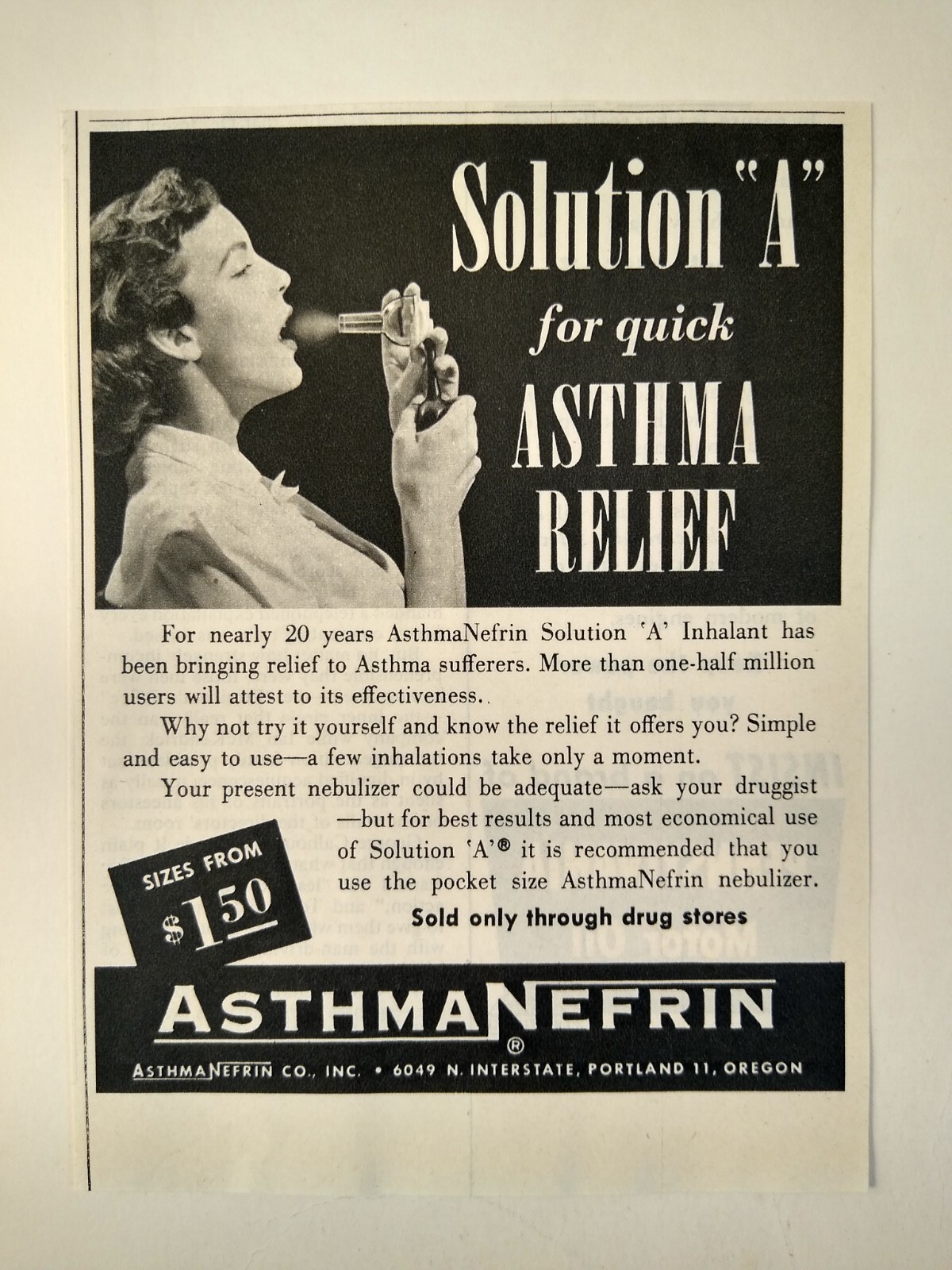 Vintage 1954 Asthmanefrin Solution A Inhalant Print Ad | eBay